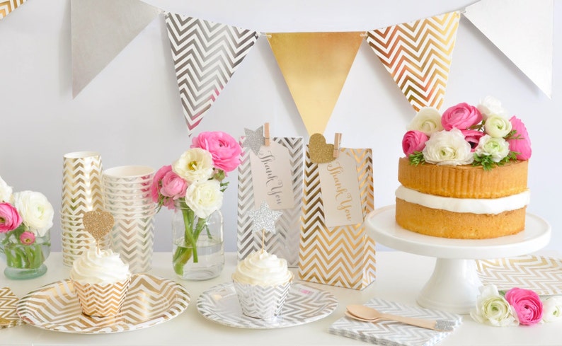 Gold Chevron Treat Bag Pack of 10 | Etsy