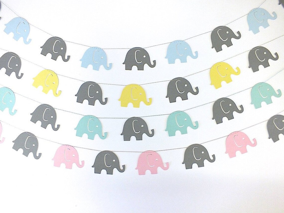 Elephant Garland, Pastel Nursery Decor, Baby Shower Decoration - Etsy