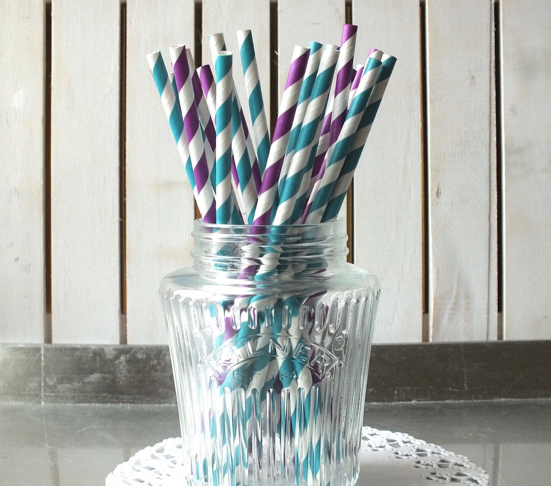 Teal and Purple Paper Straws Set of 25 Frozen Birthday - Etsy