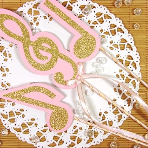 Music Party, Notes Cupcake Toppers, Gold and Pink First Birthday, Pink ...