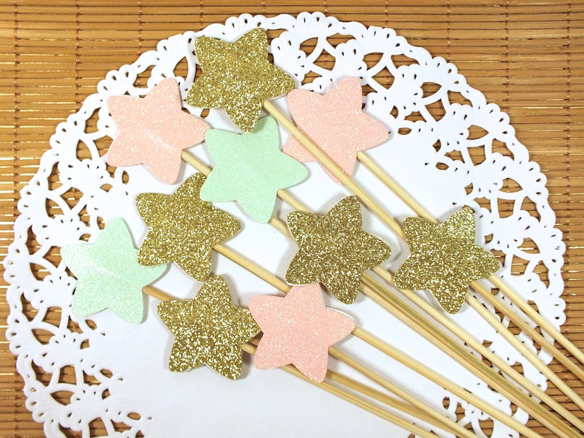 Twinkle Little Star Picks, Magic Wands, Gold and Pink First Birthday ...