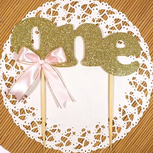 Gold Pink Bow Cake Topper One Cake Topper Gold and Pink - Etsy