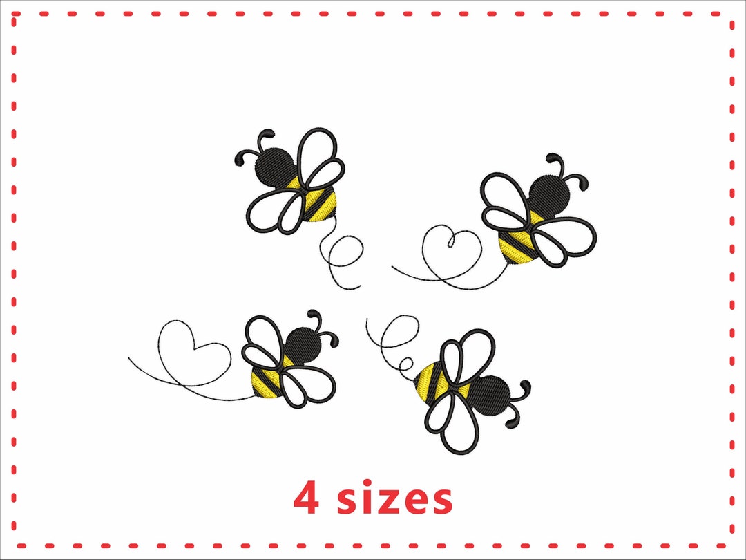 Mini Flying Bee Set of 4 Embroidery Design Cute Bee Machine Embroidery ...