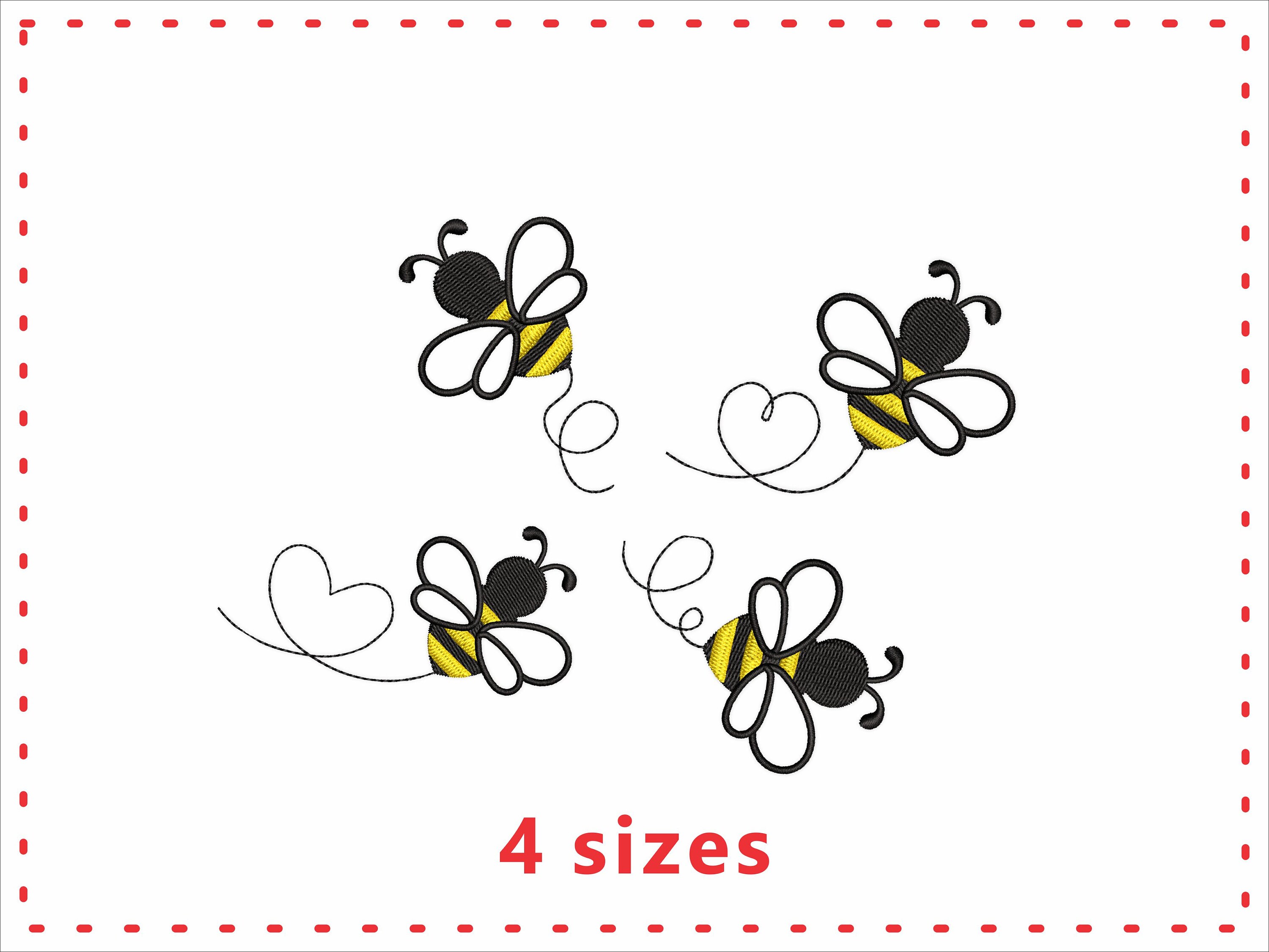 Mini Flying Bee Set of 4 Embroidery Design Cute Bee Machine Embroidery ...