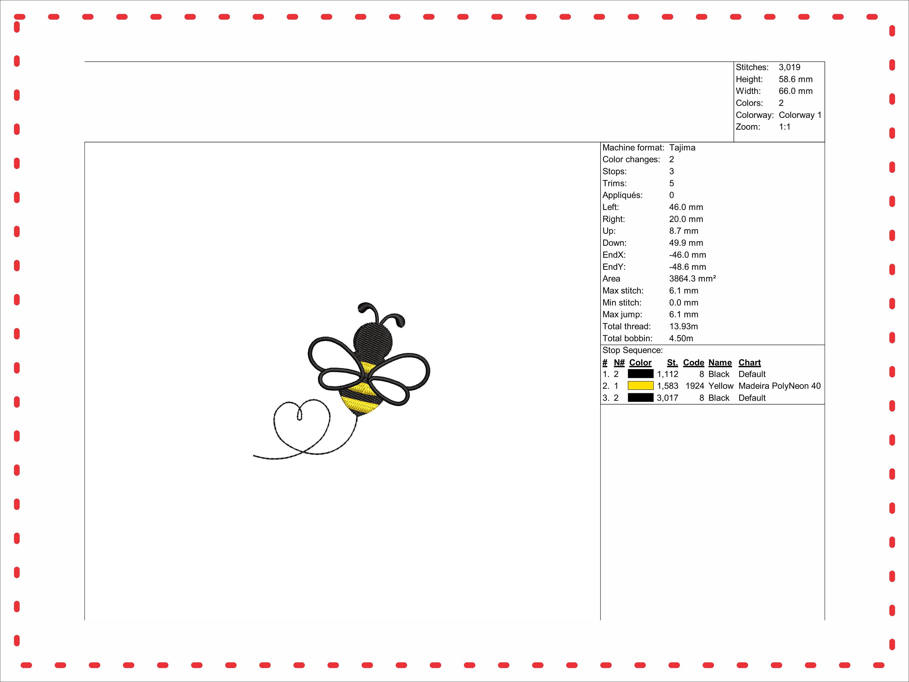 Mini Flying Bee Embroidery Design Cute Flying Bee Machine Embroidery ...