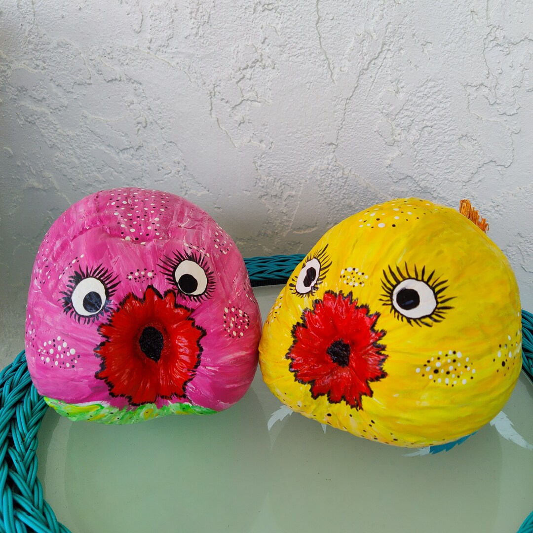 Large Tropical Hand-painted Coconut Fish Set of Two FREE SHIPPING Pool ...