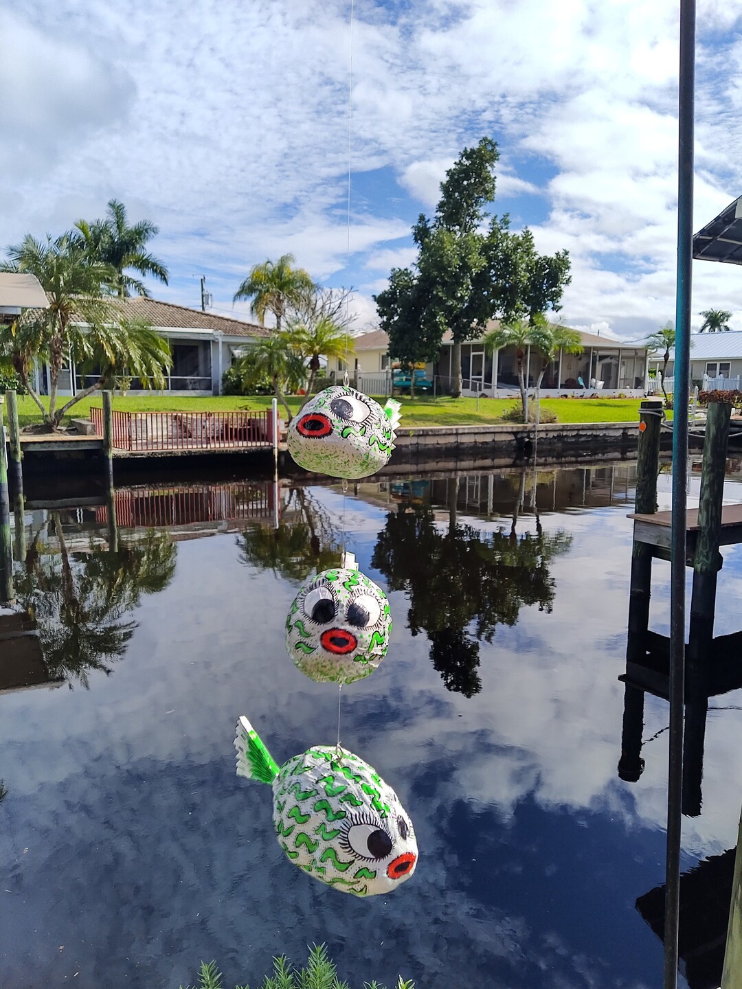 Tropical Hand-painted Coconut Blow Fish Mobile FREE SHIPPING Pool Tiki ...