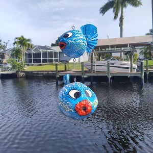 Tropical Hand-painted Coconut Blow Fish Mobile, Tiki Bar Décor and More ...