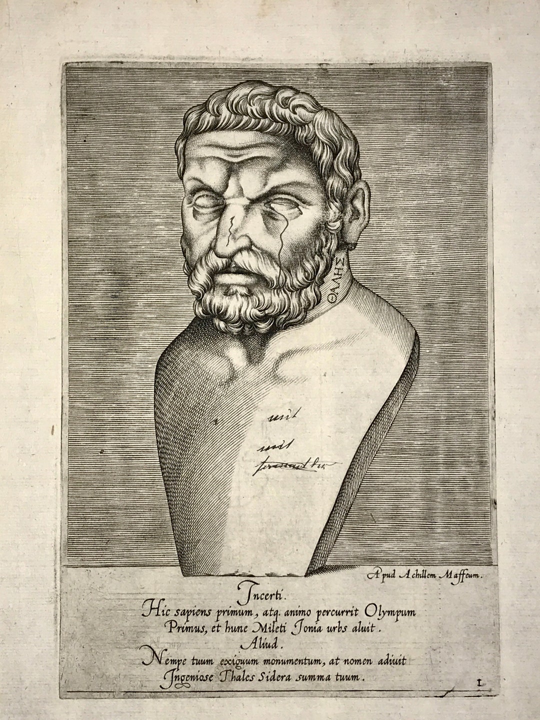 Agostino Veneziano Portrait of Thales of Miletus - Etsy