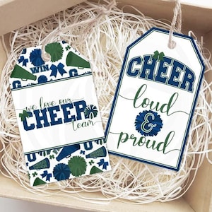 Cheerleading Printable Gift Tags in Navy Blue and Forest Green, Cheer ...