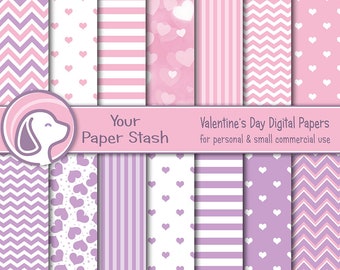 Valentine's Day Digital Paper Pack with Red & Pink Heart | Etsy