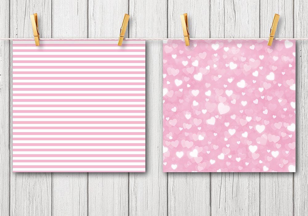 Romantic Heart Valentine's Day Digital Paper Pack Pink | Etsy