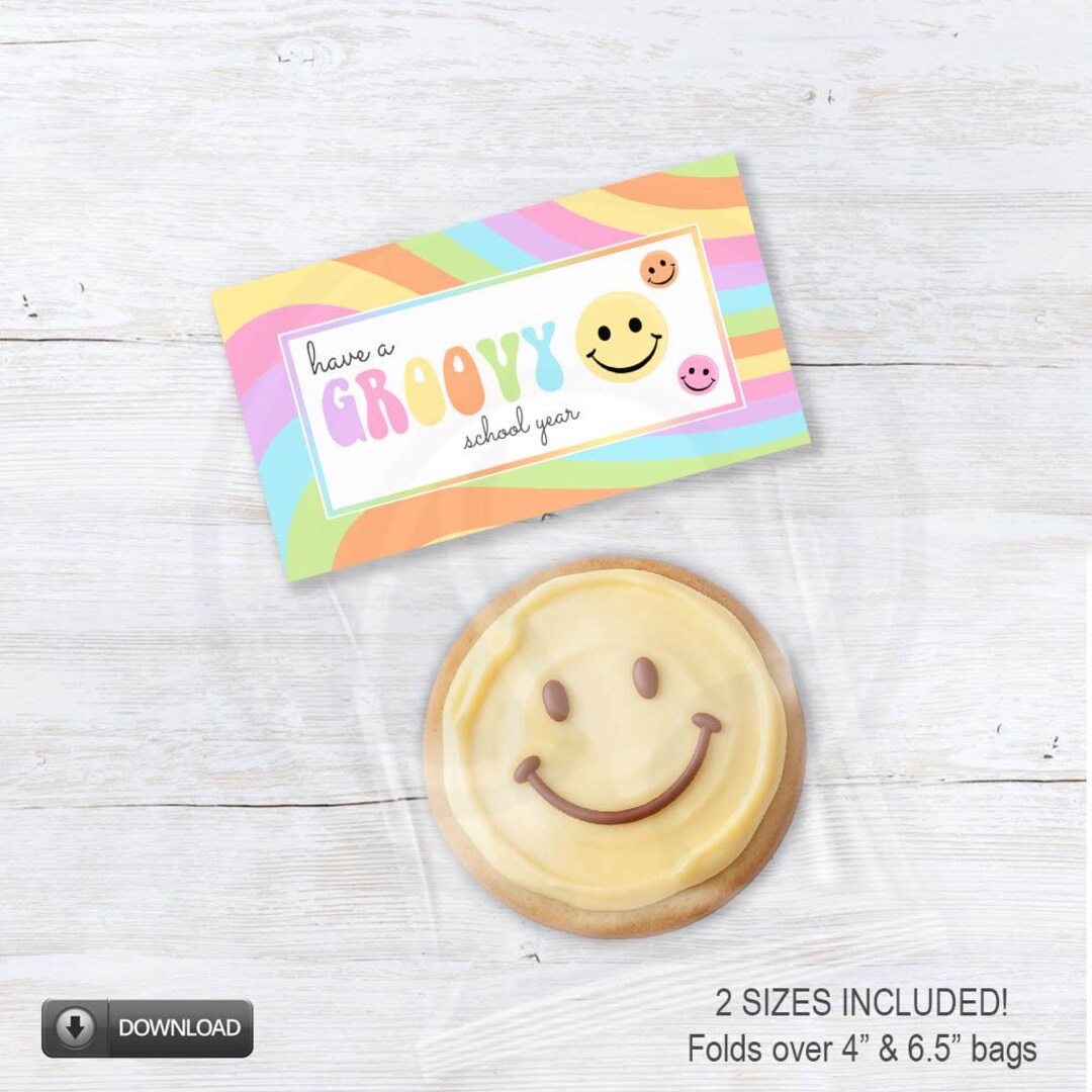Groovy Back to School Printable Bag Toppers, Smiley Face School Cookie ...