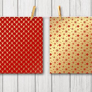 Red & Gold Christmas Digital Scrapbook Paper With Traditional Holiday ...