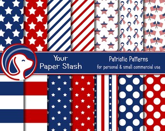 Patriotic Digital Scrapbook Papers With Red White & Blue Stars - Etsy