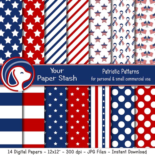Patriotic 4th of July Digital Papers Red White Blue - Etsy