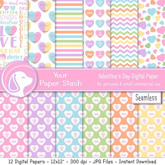 Valentine Conversation Hearts-Polka Dots-Digital Scrapbook Papers ...