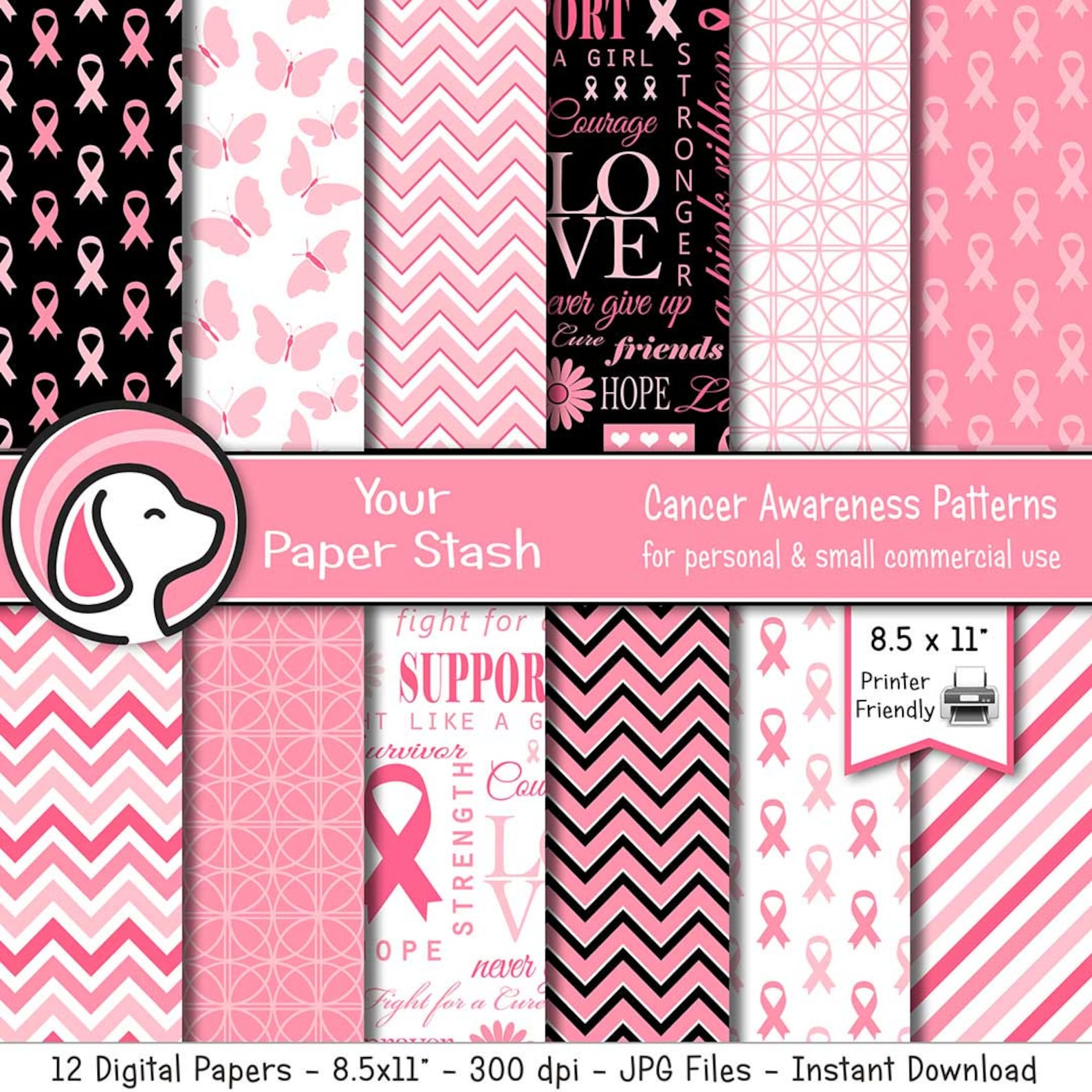 Breast Cancer Awareness Digital Papers Pink Hope Ribbon - Etsy