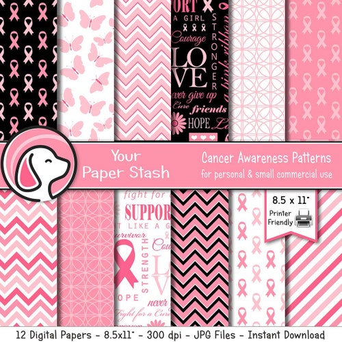 Breast Cancer Awareness Digital Papers Pink Hope Ribbon - Etsy