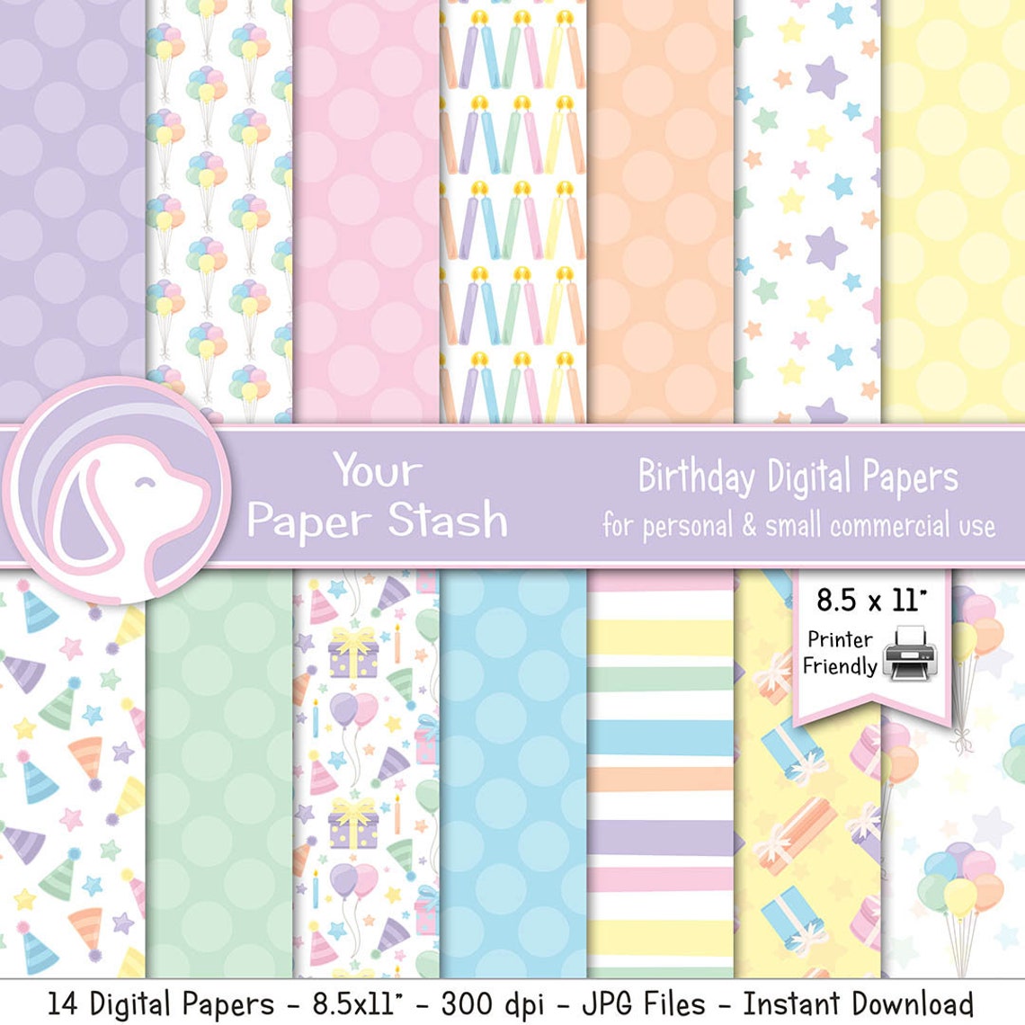 8.5x11 Birthday Digital Scrapbook Papers Printable | Etsy
