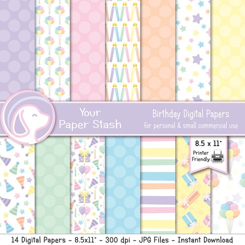 8.5x11 Birthday Digital Scrapbook Papers Printable | Etsy