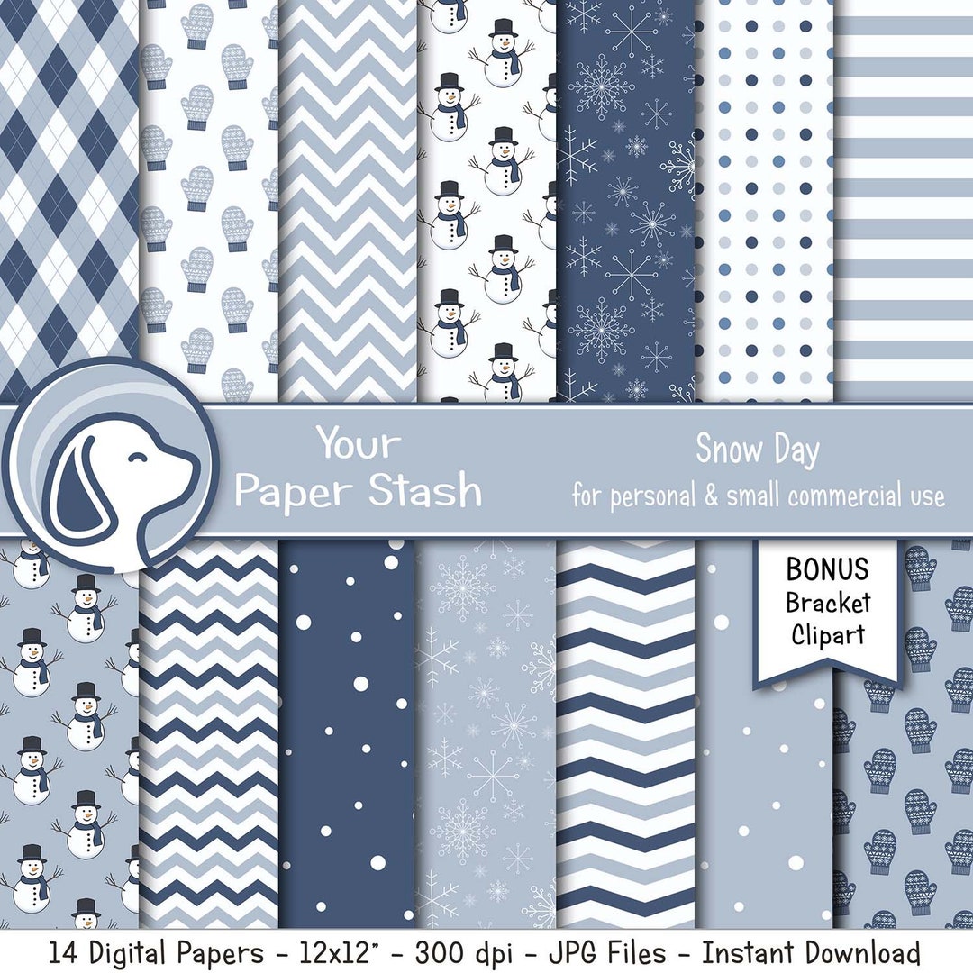 Snow Day Digital Paper Pack 12x12, Winter Snowflake Scrapbook Paper ...