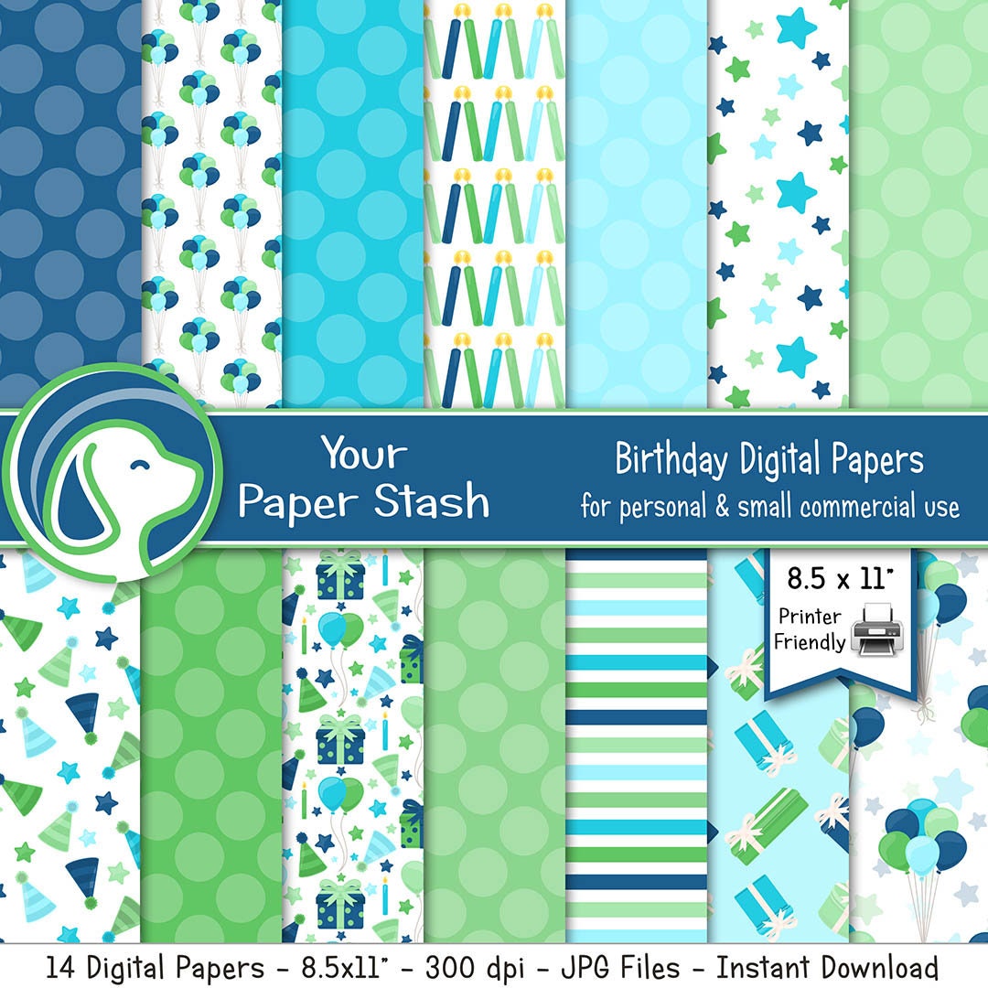 8.5x11" Birthday Printable Digital Paper Pack, Boy Birthday Scrapbook ...