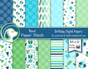 8.5x11 Birthday Digital Scrapbook Papers Printable | Etsy