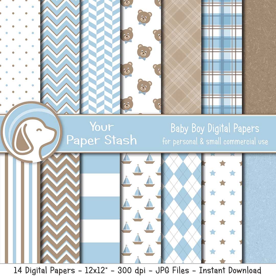 Baby Blue Digital Paper Pack for Baby Showers & Gender Reveal Parties ...