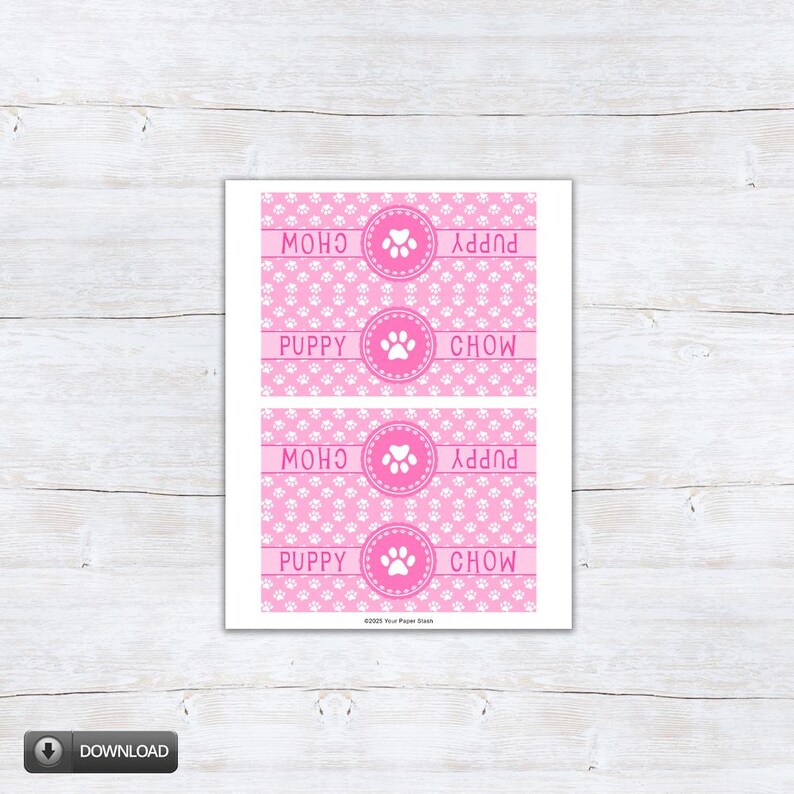 Pink Puppy Chow Treat Bag Toppers, Puppy Birthday Party Thank You Bag ...