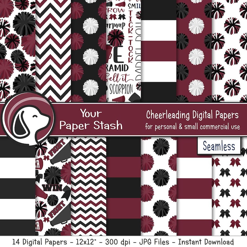 Seamless Cheerleading Digital Scrapbook Papers Maroon - Etsy
