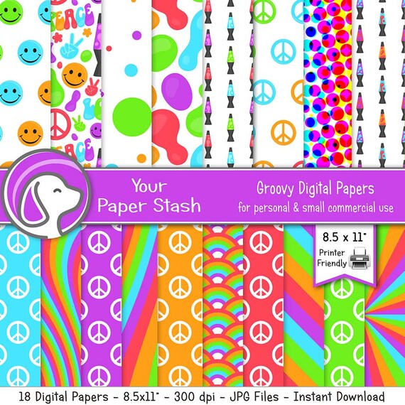 Printable Groovy Retro 60s Themed Digital Paper Pack Smiley - Etsy