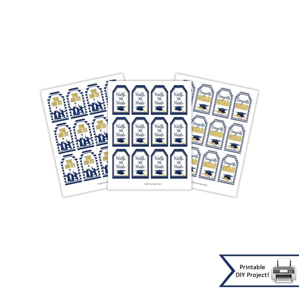 Blue Yellow Class of 2025 Printable Graduation Gift Tags, High School ...