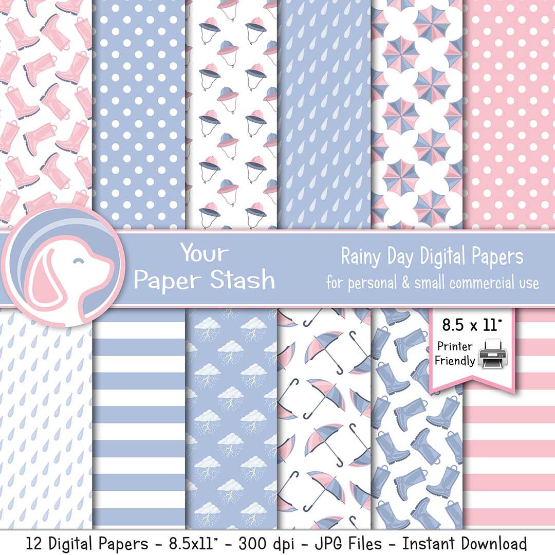 Rainy Day Digital Paper for Spring & Baby Shower Scrapbook Pages, April ...