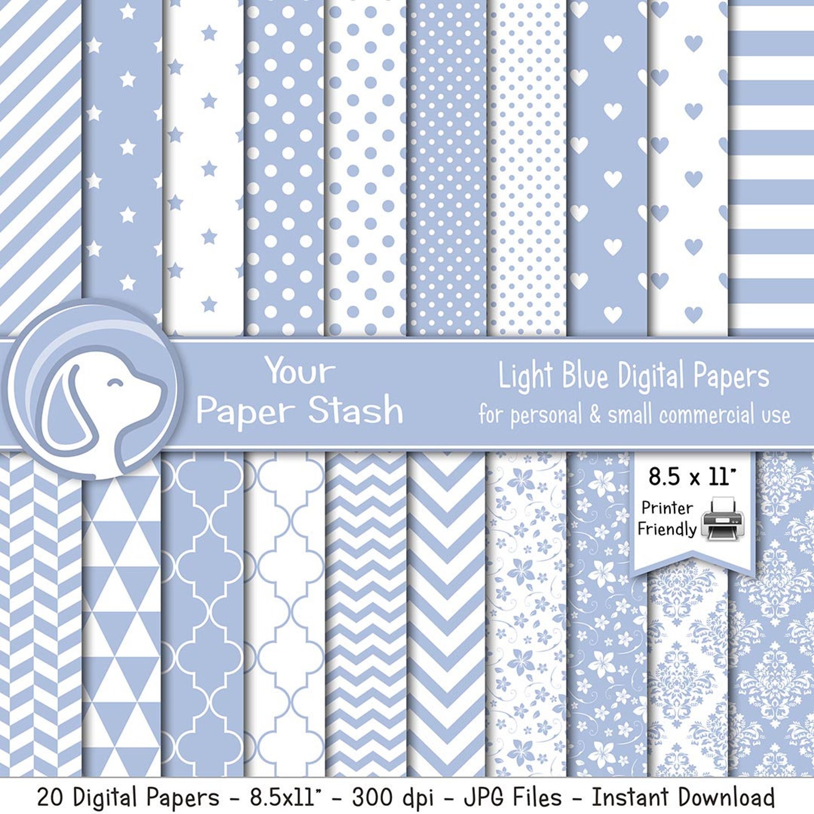 8.5x11 Light Blue Digital Scrapbook Papers and Backgrounds - Etsy