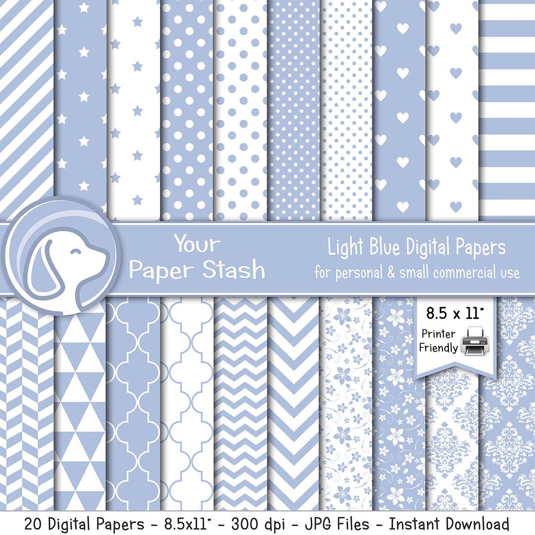 8.5x11 Light Blue Digital Scrapbook Papers and Backgrounds, Printable ...
