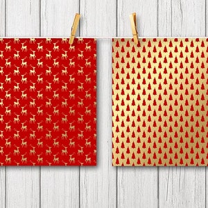 Red & Gold Christmas Digital Scrapbook Paper With Traditional Holiday ...