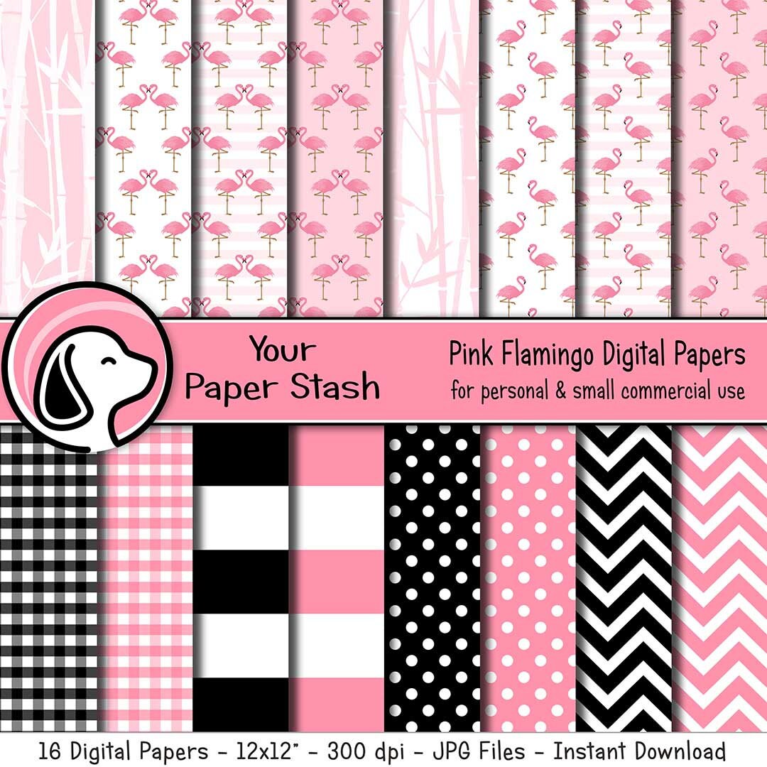Pink Flamingo Digital Paper Pack, Tropical Scrapbook Backgrounds ...