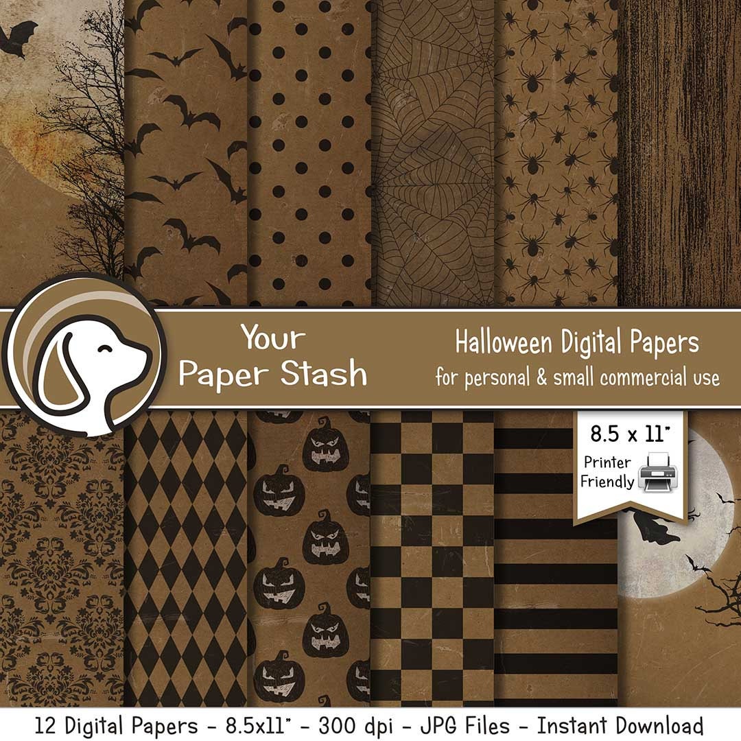 8.5x11 Halloween Digital Paper Pack With Distressed Textured Patterns ...