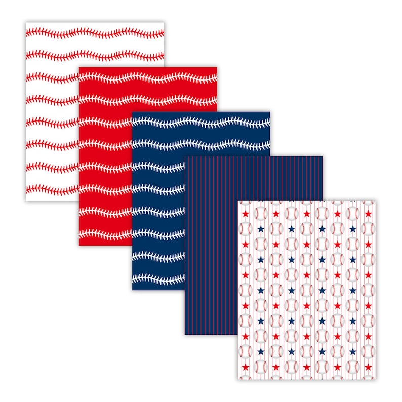 Printable Baseball Digital Scrapbook Paper, Red Navy Blue Baseball ...