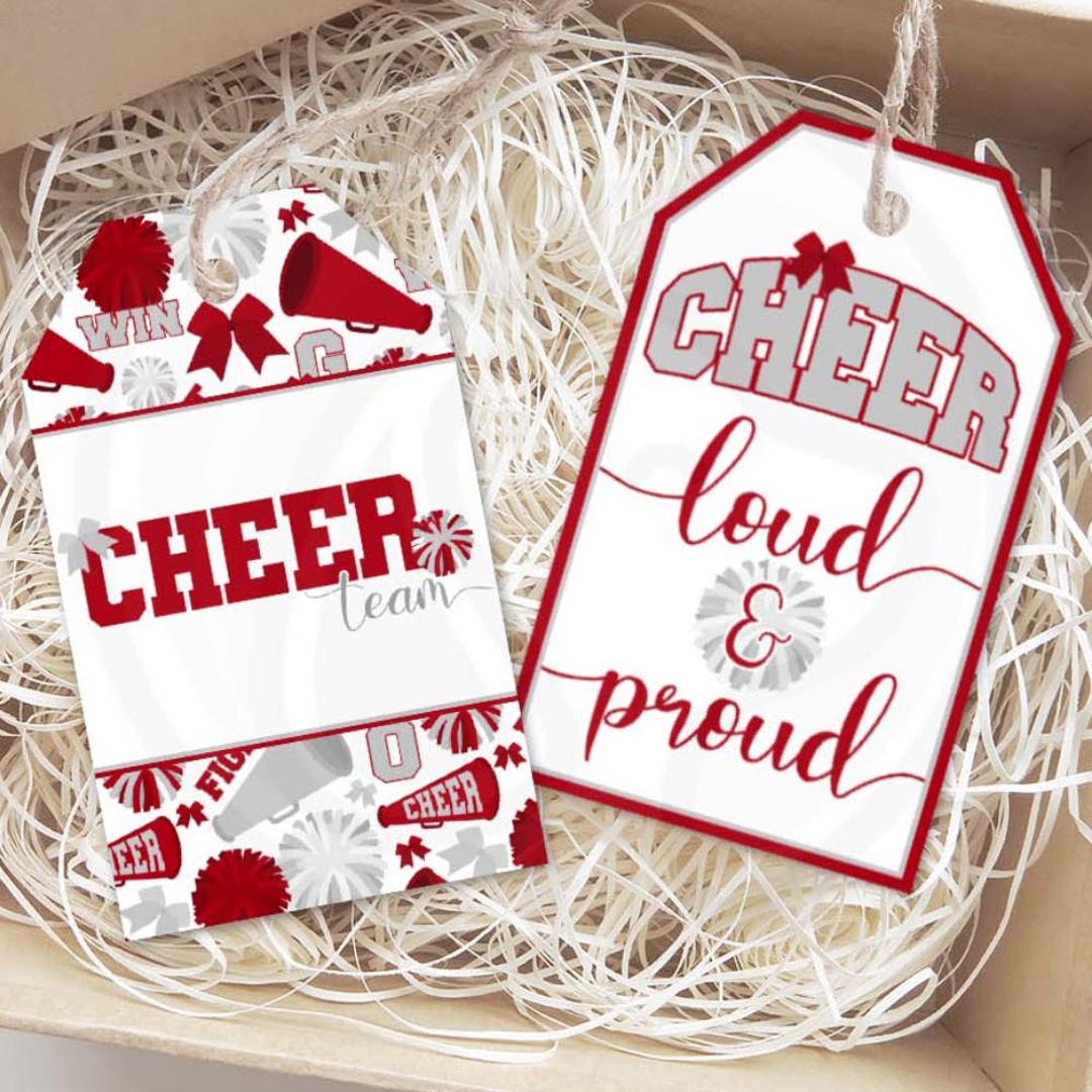 Red and Silver Gray Cheer Team Printable Gift Tags for Competitions and ...