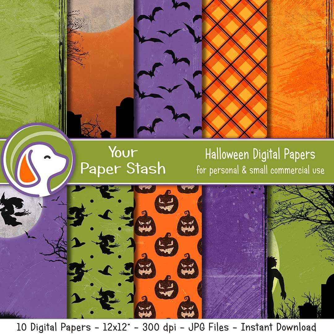 Textured Halloween Digital Scrapbook Paper, Walking Dead & Witch ...