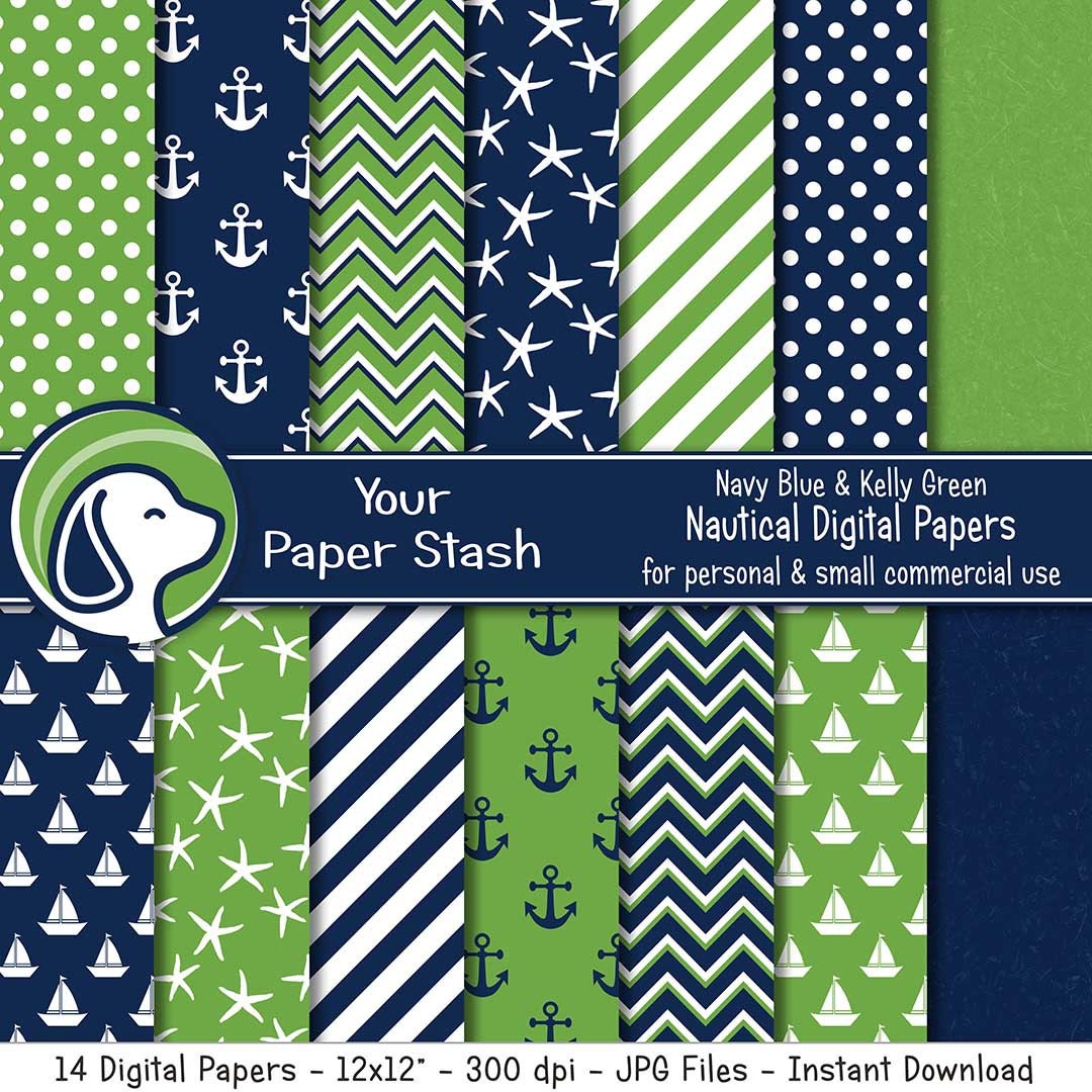 Nautical Digital Scrapbook Paper Pack for Decoupage Projects, Baby ...