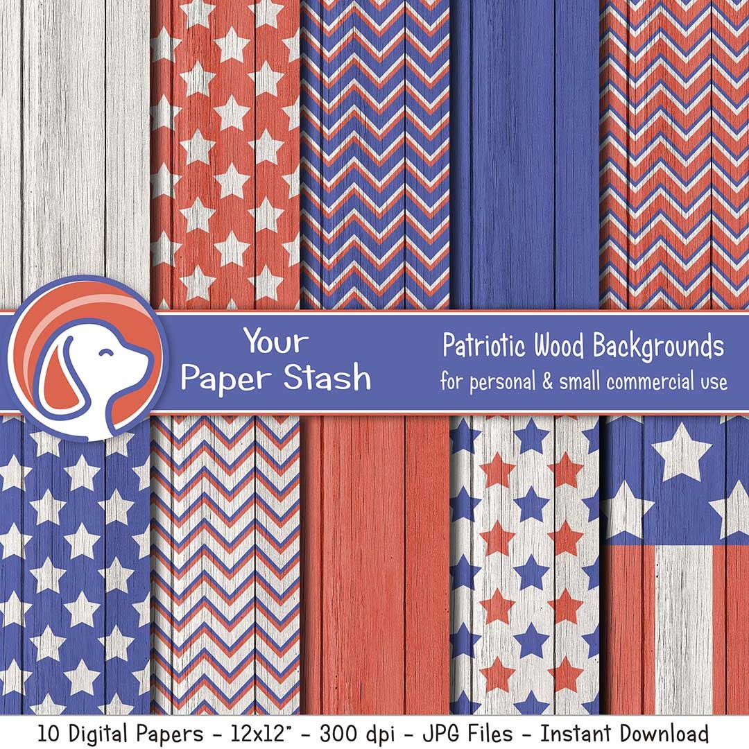 Rustic 4th of July Wood Digital Paper Backgrounds With Stars & Stripes ...