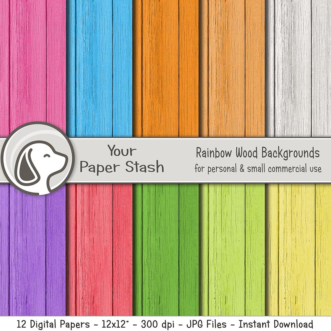 Rainbow Wood Digital Papers & Backgrounds for Spring and - Etsy