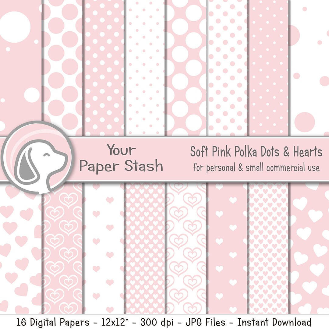 Pink Valentine's Day Heart Digital Paper Pack With Polka Dot Patterns ...