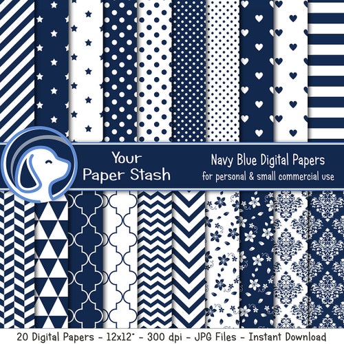 Navy Blue and Gray Digital Paper Patterns Scrapbook Papers - Etsy