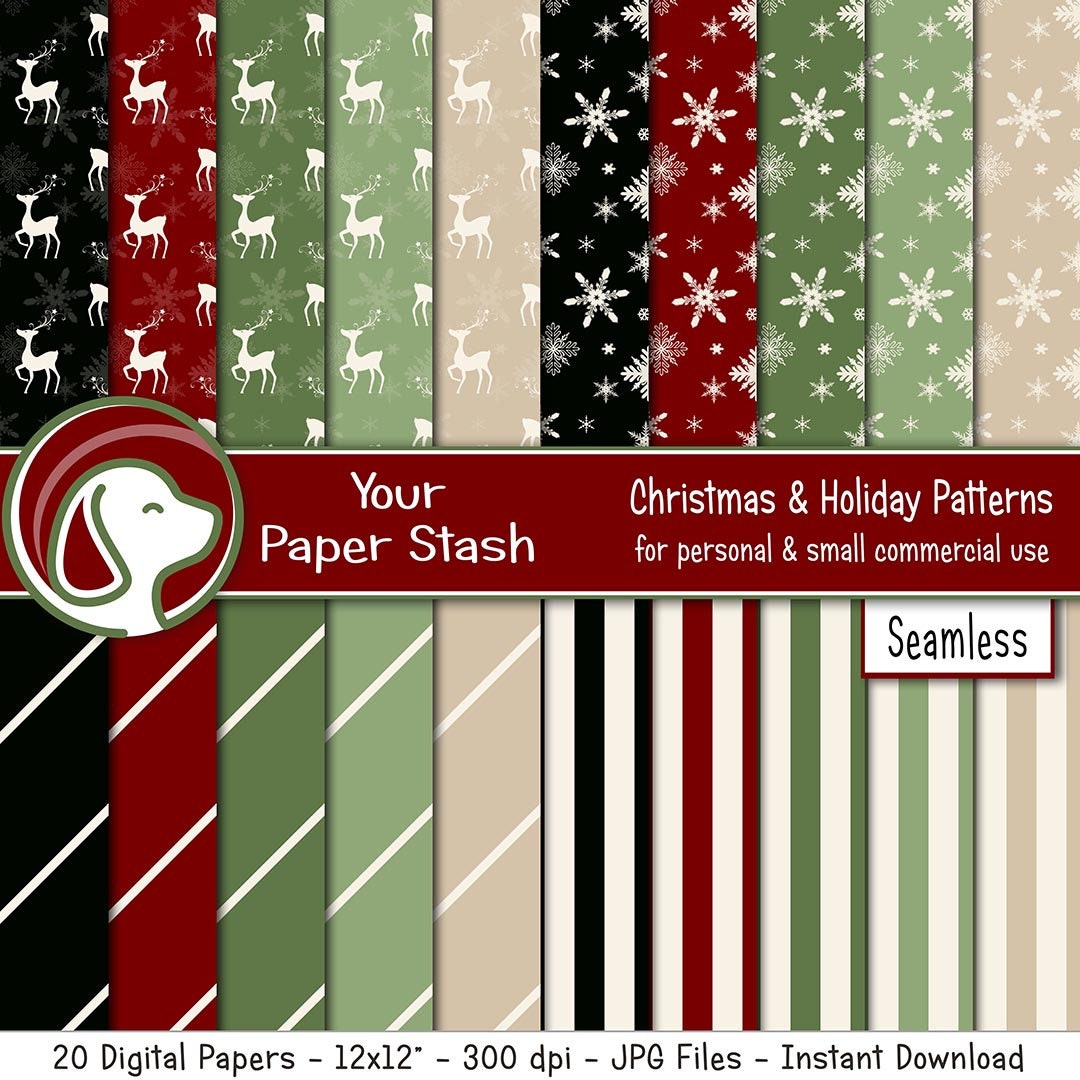 Christmas Digital Paper, Rustic Holiday Christmas Scrapbook Paper ...