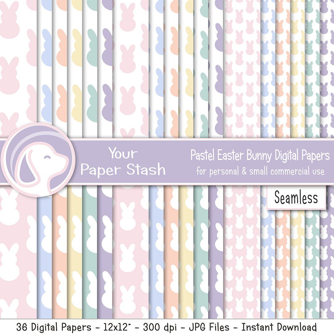 Pastel Easter Bunny Digital Paper Pack, Spring Easter Digital ...