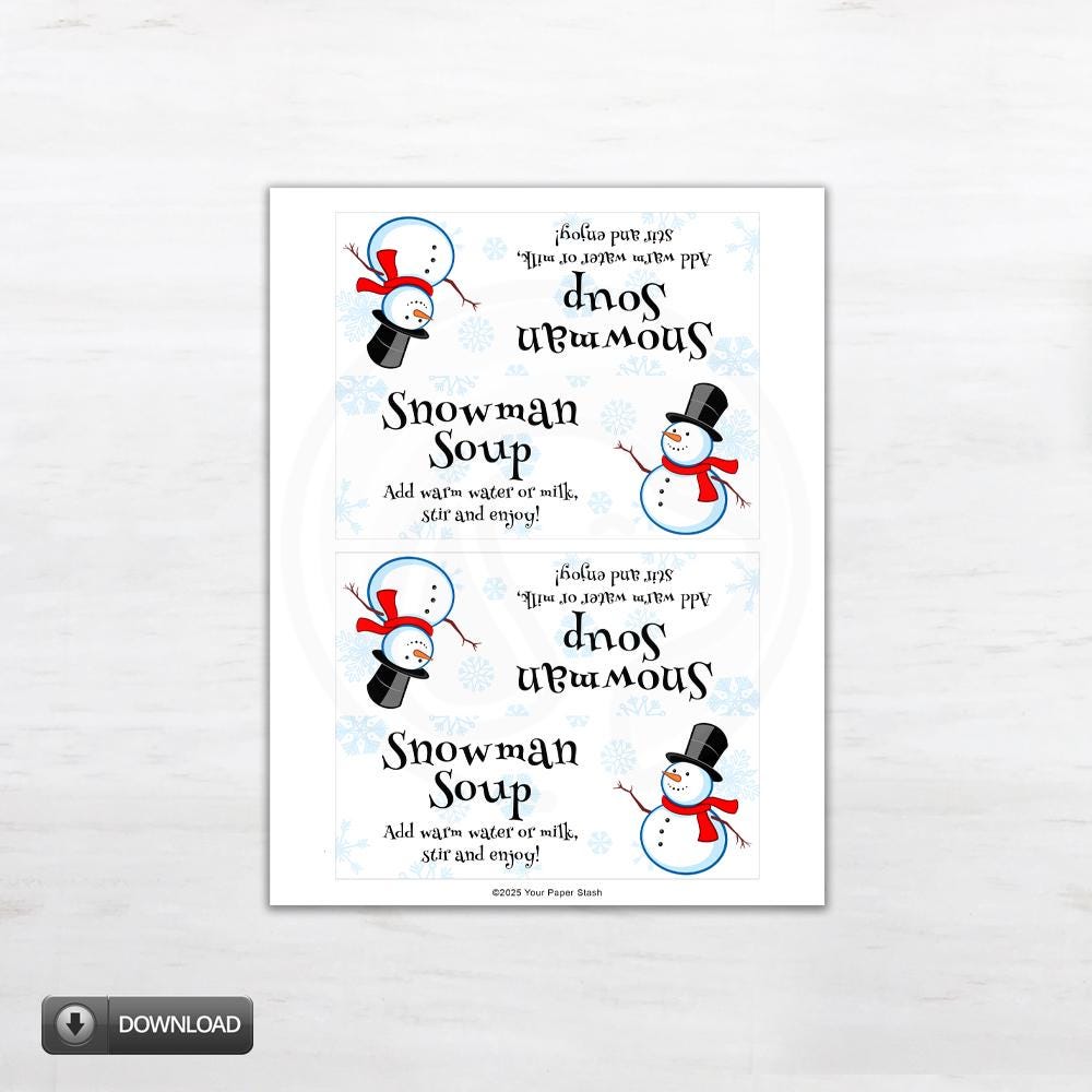 Snowman Soup Bag Toppers for Christmas & Winter Parties, Frosty the ...